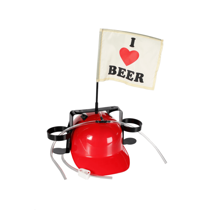 Drankhelm met vlag - I Love Beer - 2 kleuren assorti - Per stuk | 10483239